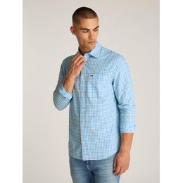Tommy Jeans Herren Karohemd "TJM POPLIN CHECK SHIRT", blau, Gr. S, kariert, Popeline, Obermaterial: 100% Baumwolle, Hemden, mit Karomuster
