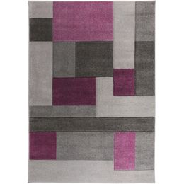 Teppich FLAIR RUGS, B:80cm H:12mm L:150cm, lila, Kunstfaser, Wohnzimmer, Teppiche, "Cosmos mit Hoch-Tief-Effekt", Patchwork Design, mehrfarbig,
