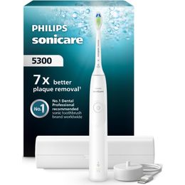 Elektrische Zahnbürste "Series 5300", weiß, PHILIPS SONICARE, B:17,1cm H:23,2cm T:6cm, Elektrozahnbürsten, mit Andruckkontrolle, 2 Intensitätsstufen,