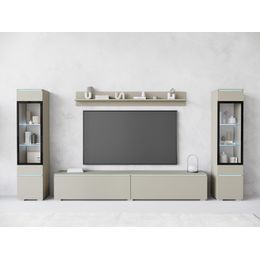Wohnwand Inosign, B:260cm H:130cm T:33cm, beige, Wohnzimmer, Kastenm&ouml;bel-Sets, "VERA II", Vitrine mit Verglasung, stehend und h&auml;ngend, inklusive