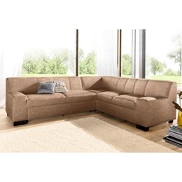 Ecksofa DOMO collection, B:247cm H:74cm T:212cm, braun, Microfaser PRIMABELLE (100% Polyester);Kunstleder SOFTLUX;Struktur (90% Polyester, 10%