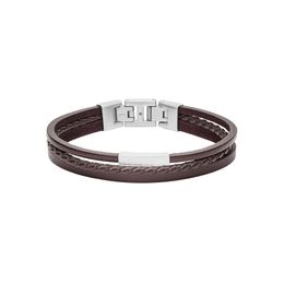 Fossil Damen Armband "Schmuck Geschenk Edelstahl Leder VINTAGE CASUAL", 19,5cm, Edelstahl Leder, braun, Edelstahl, Leder, Armbänder