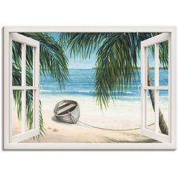 Leinwandbild Artland, B:130cm H:90cm T:1,8cm, wei&szlig;, Leinwand, Wohnzimmer, Bilder, "Fensterblick - Karibik", auf Holzrahmen gespannt