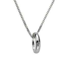ZEEme Kinder Kette mit Anhänger "925 Silber Taufring mit Diamant 0,01ct.", 36/38cm, 0,01, Silber 925 (Sterlingsilber), L: 38 B: 2mm, weiß, Silber 925