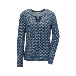 GOLDNER Damen Longpullover "Weiche Jerseybluse mit wundervollem Druck", blau, Gr. 42, Obermaterial: 95% Viskose CV. 5% Elasthan EL., Pullover