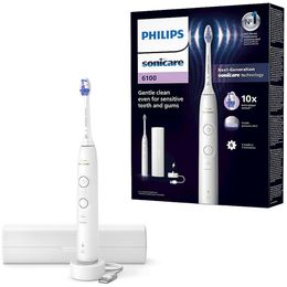 Elektrische Zahnbürste "Series 6100", weiß, PHILIPS SONICARE, B:6cm H:23,2cm T:17,1cm, Elektrozahnbürsten, mit Andruckkontrolle, 2 Putzeinstellungen