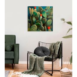 Leinwandbild queence, B:90cm H:90cm, gr&uuml;n, Holzrahmen, Leinwand, Wohnzimmer, Bilder, "Cactus de Felanitx", Premium-Leinwandstoff, Handarbeit aus