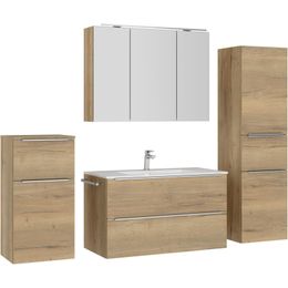 Badm&ouml;bel-Set Nobilia, B:210cm H:169cm T:48,7cm, braun, Kastenm&ouml;bel-Sets, "Levere", inkl. Spiegelschrank mit Beleuchtung und Dimmerfunktion, in 4