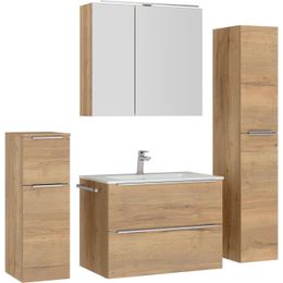 Badm&ouml;bel-Set Nobilia, B:160cm H:169cm T:48,7cm, braun, Kastenm&ouml;bel-Sets, "Levere", inkl. Spiegelschrank mit Beleuchtung und Dimmerfunktion, in 4