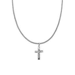 Kuzzoi Herren Kette mit Anh&auml;nger "Herren Zopfkette Kreuz Geh&auml;mmert 925 Silber", 50, ohne Stein, Silber 925 (Sterlingsilber), L: 50, silber, Silber