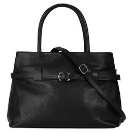 CLUTY Damen Henkeltasche, schwarz, Leder, leicht glänzend, unifarben, Taschen, echt Leder, Made in Italy