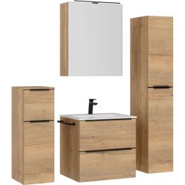 Badm&ouml;bel-Set Nobilia, B:140cm H:169cm T:48,7cm, braun, Kastenm&ouml;bel-Sets, "Levere", inkl. Spiegelschrank mit Beleuchtung und Dimmerfunktion, in 4
