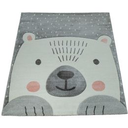 Kinderteppich Paco Home, B:120cm H:12mm L:170cm, grau, Polypropylen, Teppiche, "Cosmo 346", 3D-Design, niedliches B&auml;r Motiv, Pastell-Farben,