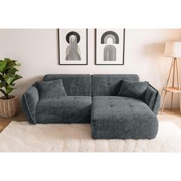 Ecksofa Home Affaire, B:253cm H:81cm T:157cmdunkelgrau, 100% Polyester, Sofas, "MIRELDA L-Form mit Steppungen, Recamiere rechts/links, Breite 253 cm"