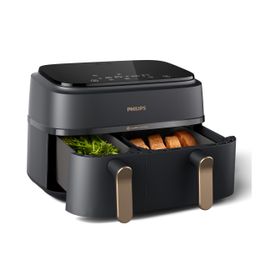 Philips Heißluftfritteuse "Airfryer 3000 Dual Basket NA352/00, zwei Körbe mit 9L (3L+6L)", B:44,4cm H:31,5cm T:38,3cm, schwarz, Fritteusen, RapidAir