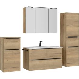 Badm&ouml;bel-Set Nobilia, B:210cm H:169cm T:48,7cm, braun, Kastenm&ouml;bel-Sets, "Levere", inkl. Spiegelschrank mit Beleuchtung und Dimmerfunktion, in 4