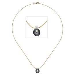 Jobo Damen Kette mit Anhänger, Diamanten Gelbgold 585 Perlen Weißgold 585, L: 42gelbgold 585, Diamanten, Gelbgold 585, Perlen, Weißgold 585,