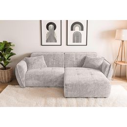 Ecksofa Home Affaire, B:253cm H:81cm T:157cmhellbeige, 100% Polyester, Sofas, "MIRELDA L-Form mit Steppungen, Recamiere rechts/links, Breite 253 cm"