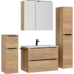 Badm&ouml;bel-Set Nobilia, B:160cm H:169cm T:48,7cm, braun, Kastenm&ouml;bel-Sets, "Levere", inkl. Spiegelschrank mit Beleuchtung und Dimmerfunktion, in 4