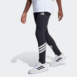 Mädchen Leggings "JG FI 3S LEG", schwarz-weiß, Gr. 152, adidas Sportswear, Obermaterial: 93% Baumwolle, 7% Elasthan, Hosen