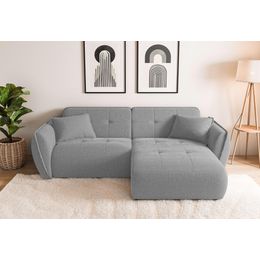 Ecksofa Home Affaire, B:253cm H:81cm T:157cmgrau, 100% Polyester, Sofas, "MIRELDA L-Form mit Steppungen, Recamiere rechts/links, Breite 253 cm"