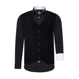 Rusty Neal Herren Langarmhemd, schwarz-wei&szlig;, Gr. XXL, unifarben, 60% Baumwolle, 37% Polyester, 3% Elasthan, Hemden, mit Weste