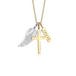 Elli Damen Kette mit Anhänger "Kreuz Flügel Trust Bi-Color Anhänger 925 Sterling Silber", 45, ohne Stein, Silber 925 (Sterlingsilber), L: 45, gold,