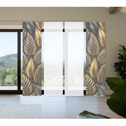 Schiebegardine HOME IN GREEN, B:60cm H:245cm, gold, Polyester, Wohnzimmer, Gardinen, "ZEDRIC", Bambusoptik, SET, recycelt, Digitaldruck