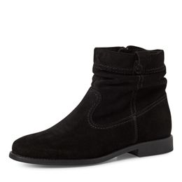 Tamaris Damen Stiefelette, Gr. 38, schwarz, Veloursleder, unifarben, Schuhe, Blockabsatz, Boots mit Falten im slouchy Look