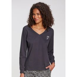 Vivance Dreams Damen Pyjamaoberteil, Gr. 36, schwarz, Single Jersey, Obermaterial: 100% Baumwolle, unifarben, Basic, Shirts, mit kleinem Herzprint