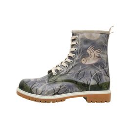 DOGO Damen Schn&uuml;rboots "Long Boots Schn&uuml;rstiefel The Night Is Dark Damen Stiefeletten", Gr. 38, grau, Lederimitat, Schuhe, Handgefertigt