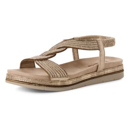 Tamaris Damen Keilsandalette, Gr. 39, beige, Textil, Schuhe, Riemchensandale mit Zierperlen und Schmucksteinen aufwändig verziert