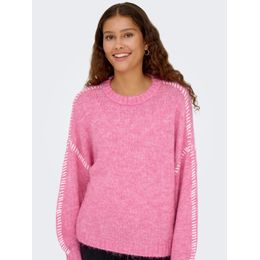 Jacqueline de Yong JDY Damen Rundhalspullover "JDYZOEY LIFE L/S ON STITCH PULL KNT NOOS"lila sachet detail:with birch stitch, Gr. XL, unifarben mit Farbeinsatz, Strick,