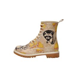 DOGO Damen Schn&uuml;rboots "Long Boots Schn&uuml;rstiefel Raccoon Damen Stiefeletten, Longe", Gr. 37, bunt, Lederimitat, Schuhe, Handgefertigt
