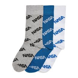 MisterTee Kinder Basicsocken "MisterTee Unisex NASA Allover Socks Kids 3-Pack", Gr. 39brightblau, grau, wei&szlig;, 78% Baumwolle, 17% Polyester, 3%