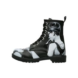 DOGO Damen Schn&uuml;rboots "Long Boots Schn&uuml;rstiefel Go Back To Being Yourself Black Damen", Gr. 39, schwarz, Lederimitat, Schuhe, Handgefertigt