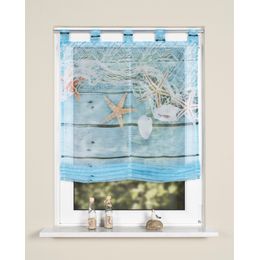 Raffrollo Home Wohnideen, B:80cm H:140cm, blau, Voile, Obermaterial: 100% Polyester, Wohnzimmer, Raffrollos, "MARITIM"