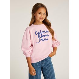 M&auml;dchen Sweatshirt "HANDW LOGO EMBR CN SWEATSHIRT", pink, Gr. 4, Calvin Klein Jeans, bestickt, unifarben, Sweatware, Obermaterial: 75% Baumwolle, 18%