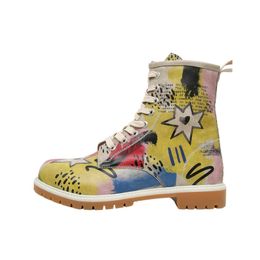DOGO Damen Schn&uuml;rboots "Long Boots Schn&uuml;rstiefel The Creation Of The Collage Damen", Gr. 36, beige, Lederimitat, Schuhe, Handgefertigt