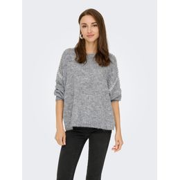 Jacqueline de Yong JDY Damen Rundhalspullover "JDYZOEY LIFE L/S ON STITCH PULL KNT NOOS", grau, Gr. XS, unifarben mit Farbeinsatz, Strick, Obermaterial: 70% Polyester,