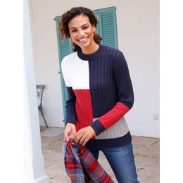Casual Looks Damen Stehkragenpullover "Stehkragen-Pullover", blau, Gr. 44, gemustert, mehrfarbig, 100% Baumwolle, Pullover