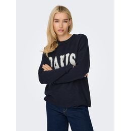 Only Damen Strickpullover "ONLJERICO L/S PULLOVER KNT NOOS"schwarz navy detail:cd paris, Gr. L, bedruckt, Strick, Obermaterial: 68% Polyacryl, 12%
