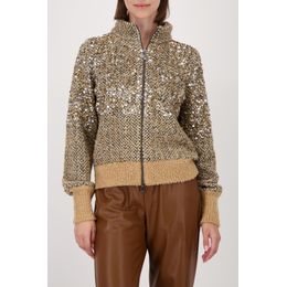 monari Damen Strickjackecognac, Gr. 38, gemustert, Strick, Obermaterial: 31% Polyacryl, 30% Baumwolle, 20% Polyamid, 17% Wolle, 2% metallisierte