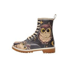 DOGO Damen Schn&uuml;rboots "Long Boots Schn&uuml;rstiefel Owls Family Damen Stiefeletten, Longe", Gr. 37, schwarz, Lederimitat, Schuhe, Handgefertigt