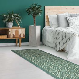 Bilderwelten Teppich Art Deco Vorhang Muster mit Rahmen - Abstrakt - Webteppich Gewebeteppich waschbar - Schlafzimmer Wohnzimmer