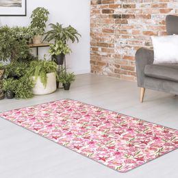 Bilderwelten Teppich Pinke Blumen mit Schmetterlingen