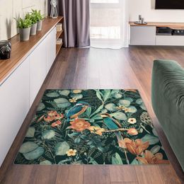 Bilderwelten Teppich Blumenparadies Eisvogel und Kolibri - Webteppich Gewebeteppich waschbar - Schlafzimmer Wohnzimmer Esszimmer