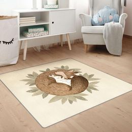 Bilderwelten Teppich Anna Lunak Illustration - Fuchs und Hase - Webteppich Gewebeteppich waschbar - Spielteppich Kinderteppich Kinderzimmer Baby Mädchen Junge