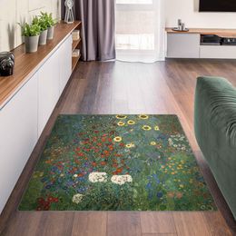 Bilderwelten Teppich Gustav Klimt - Garten Sonnenblumen - Webteppich Gewebeteppich waschbar - Schlafzimmer Wohnzimmer Esszimmer K&uuml;che