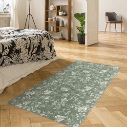 Bilderwelten Teppich Blumenranken auf Gr&uuml;n - Webteppich Gewebeteppich waschbar - Schlafzimmer Wohnzimmer Esszimmer